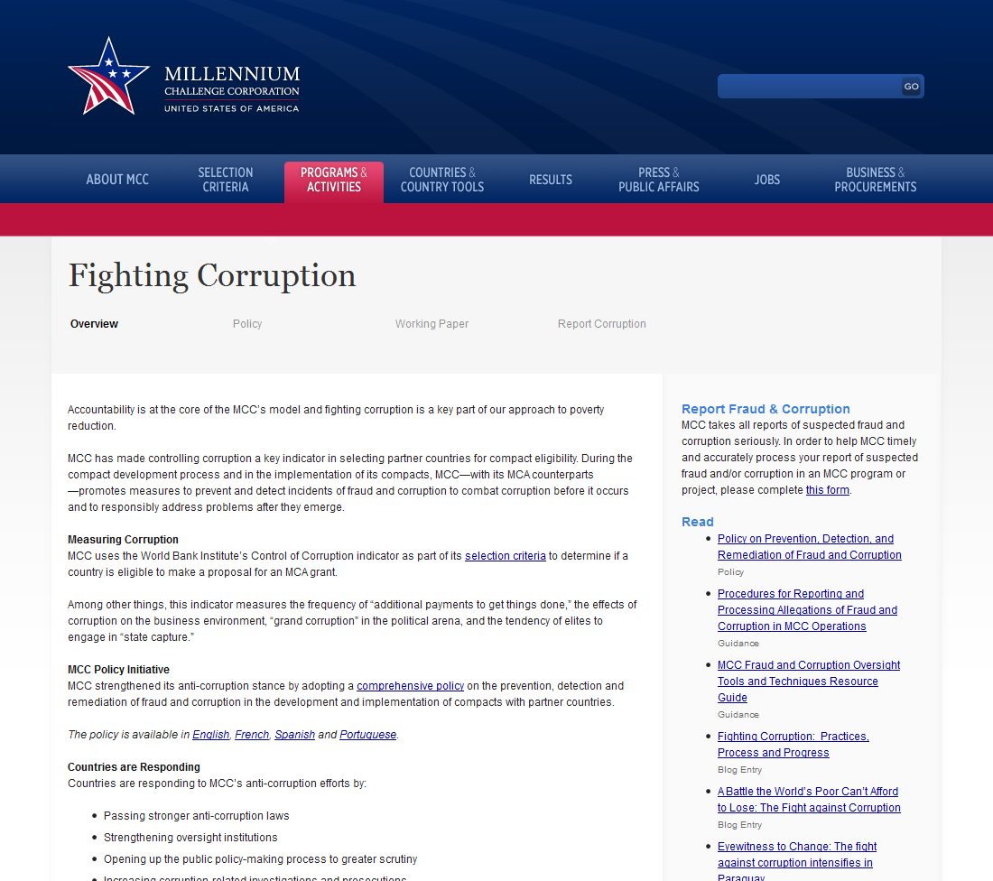 Fighting Corruption | Millennium Challenge Corporation